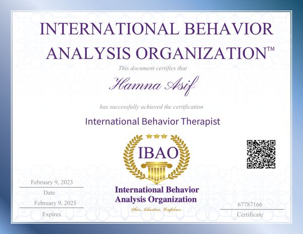 Officially an IBT - International Behavior Therapist | Hamna Asif Officially an IBT - International Behavior Therapist | Hamna Asif