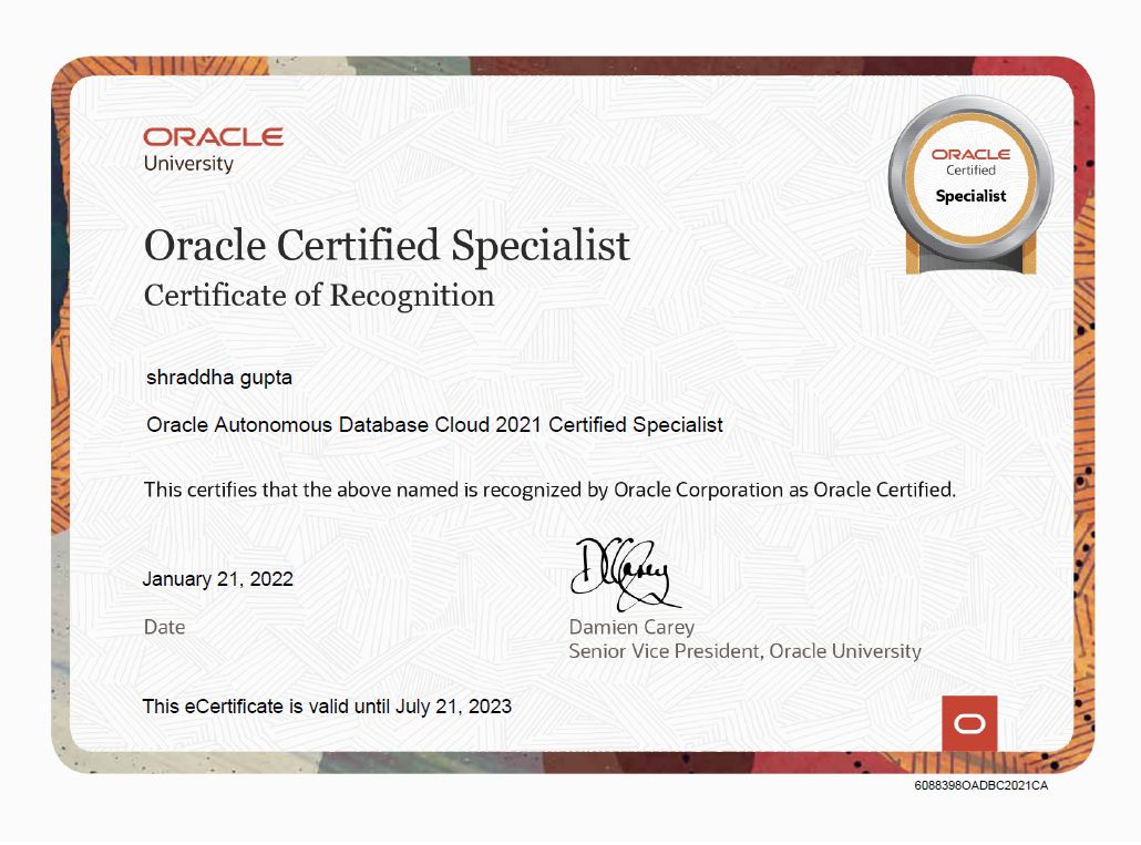 Shraddha Gupta on LinkedIn: #oracle #oraclecloud #oraclecertified # ... Shraddha Gupta on LinkedIn: #oracle #oraclecloud #oraclecertified # ...