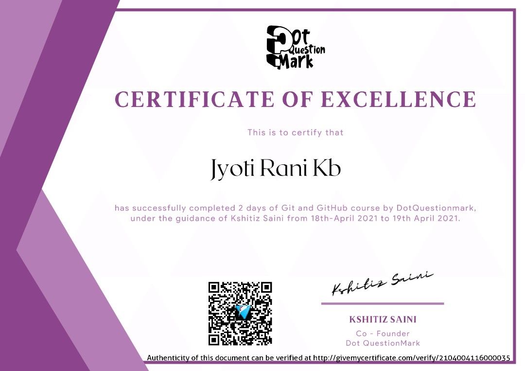 Jyoti Rani KB on LinkedIn: #github #education #certificateofcompletion ... Jyoti Rani KB on LinkedIn: #github #education #certificateofcompletion ...