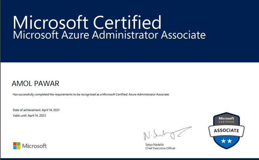 Amol Pawar on LinkedIn: Microsoft Certified Azure Administrator Associate Amol Pawar on LinkedIn: Microsoft Certified Azure Administrator Associate