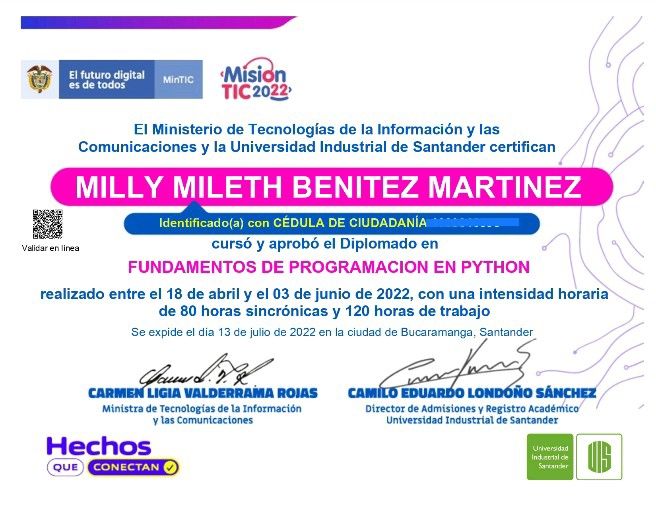 Milly Benitez en LinkedIn: #python #misiontic Milly Benitez en LinkedIn: #python #misiontic
