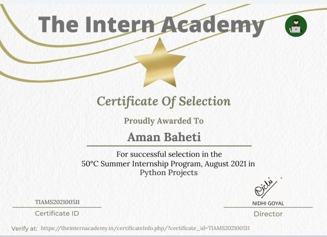 Aman Baheti on LinkedIn: #python #intern #projects Aman Baheti on LinkedIn: #python #intern #projects