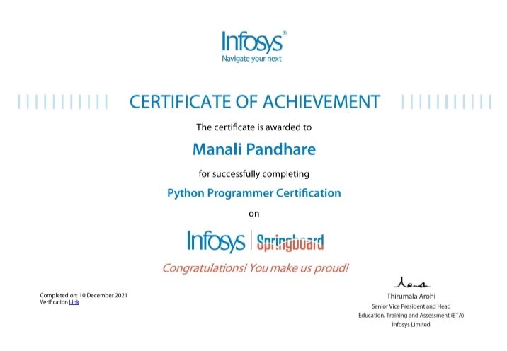 Manali Pandhare on LinkedIn: #pythonprogramming #infosys Manali Pandhare on LinkedIn: #pythonprogramming #infosys