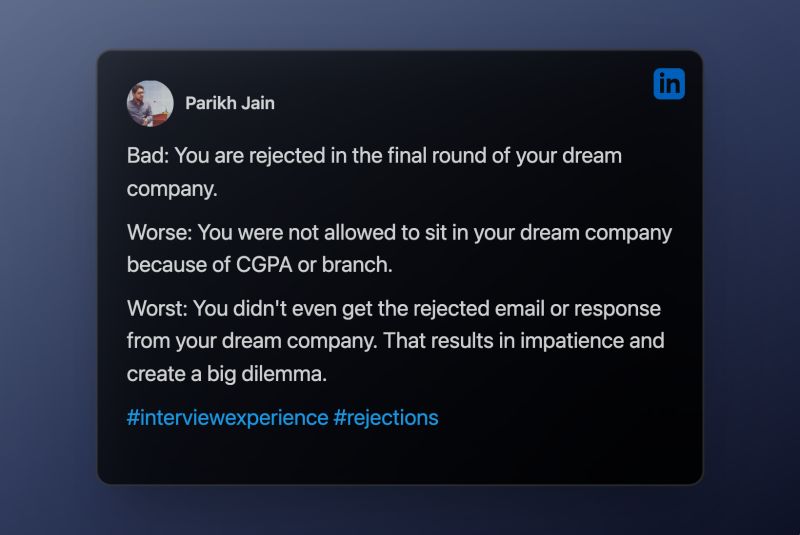 Parikh Jain on LinkedIn: Different Types Of Rejections : | 25 comments Parikh Jain on LinkedIn: Different Types Of Rejections : | 25 comments
