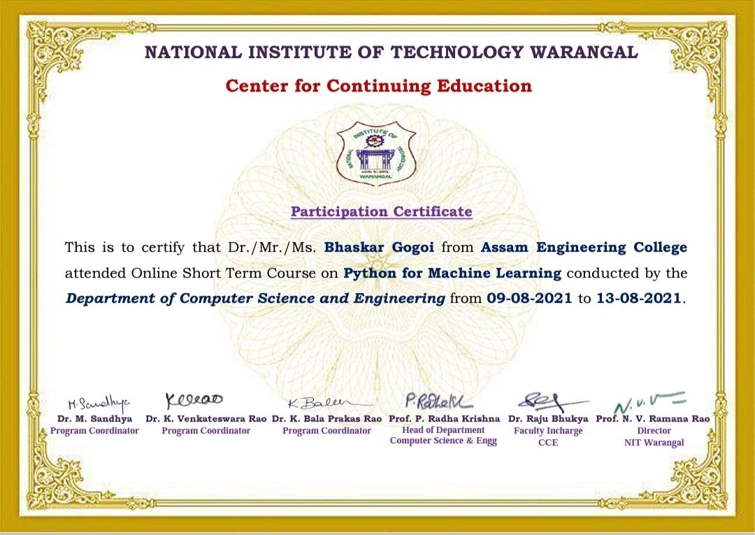 Bhaskar Gogoi on LinkedIn: #nitw #python #python3 #machinelearning Bhaskar Gogoi on LinkedIn: #nitw #python #python3 #machinelearning
