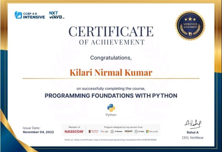 NIRMAL KUMAR KILARI on LinkedIn: #ccbp #nxtwave NIRMAL KUMAR KILARI on LinkedIn: #ccbp #nxtwave