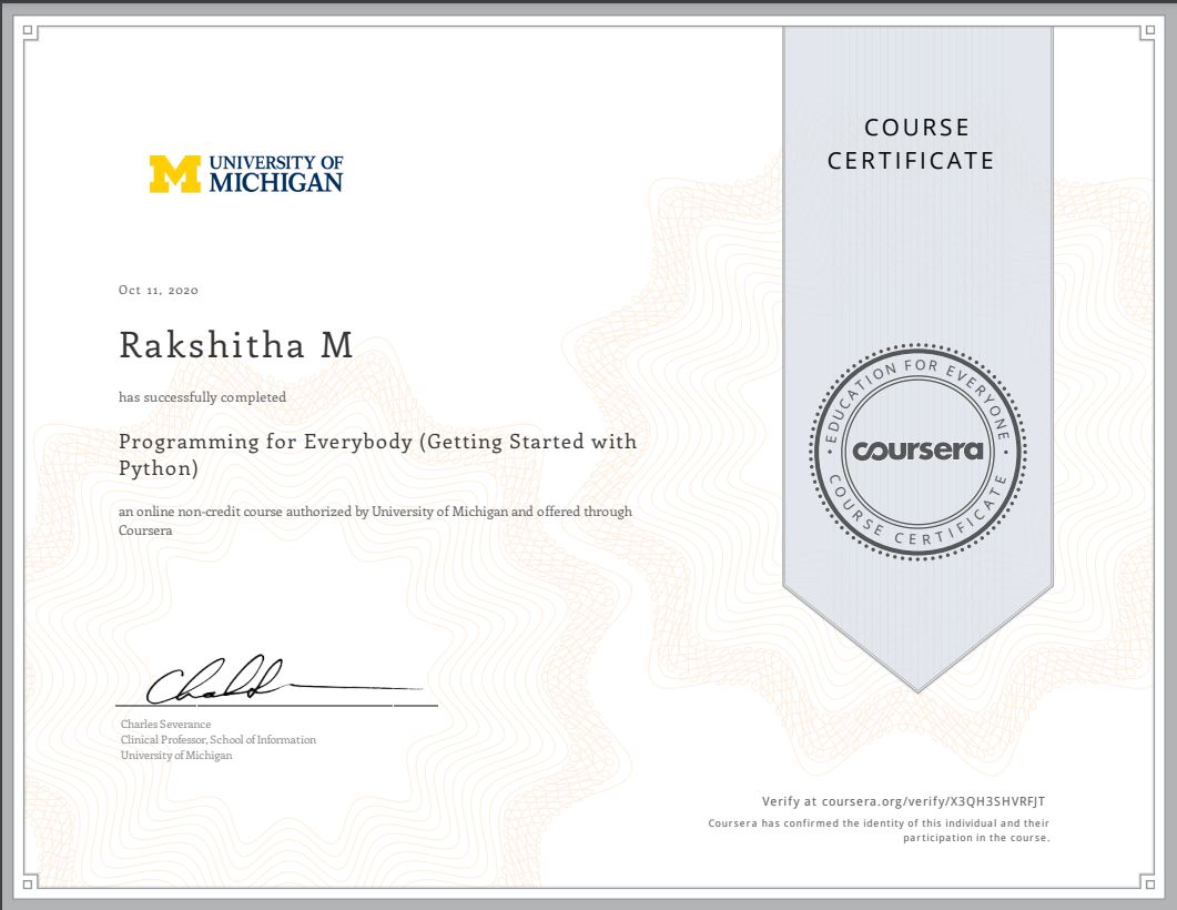 rakshitha manjunath on LinkedIn: #pythonprogramming #coursera rakshitha manjunath on LinkedIn: #pythonprogramming #coursera