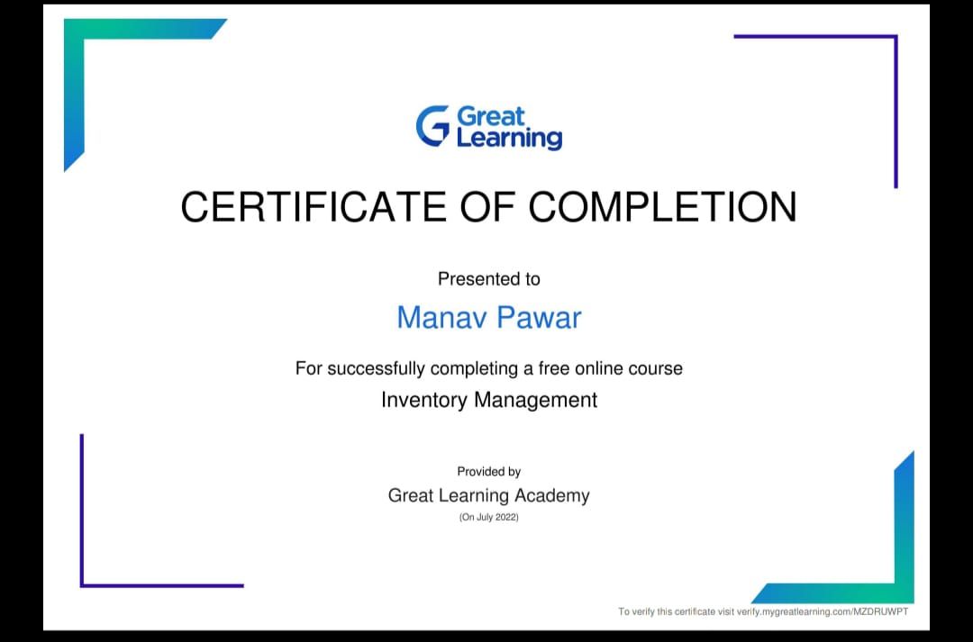 Manav Pawar on LinkedIn: Successfully completed a course in inventory ... Manav Pawar on LinkedIn: Successfully completed a course in inventory ...