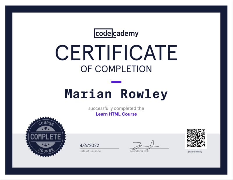 Marian Rowley on LinkedIn: I recently completed my introduction to HTML ... Marian Rowley on LinkedIn: I recently completed my introduction to HTML ...