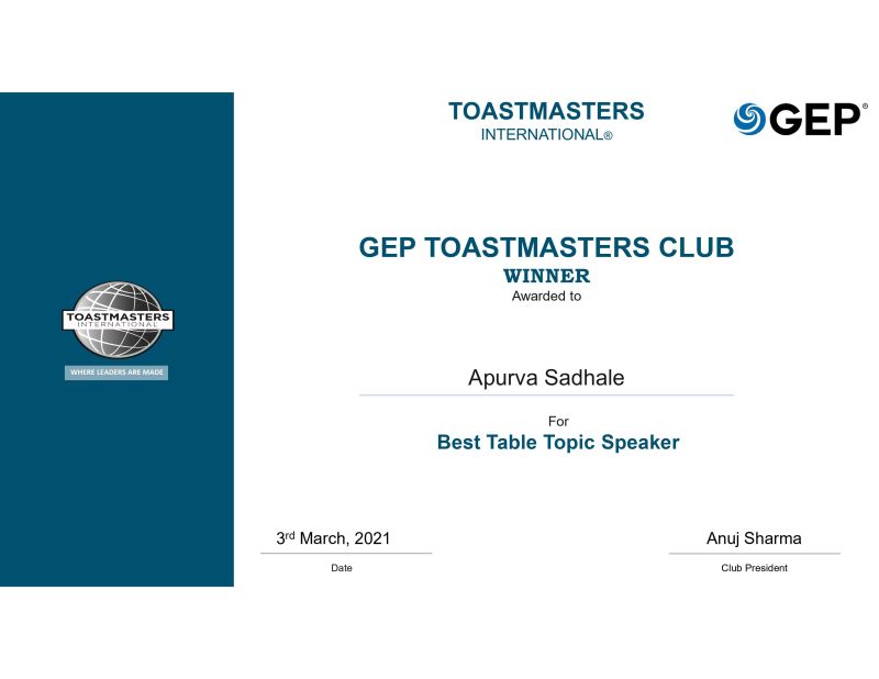 Apurva Sadhale on LinkedIn: #tabletopic #geptoastmaster #gep # ... Apurva Sadhale on LinkedIn: #tabletopic #geptoastmaster #gep # ...