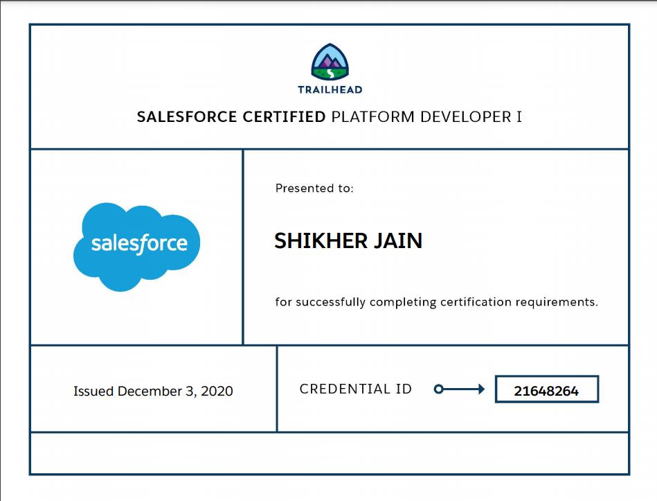 Shikher Jain on LinkedIn: #mandatory_post #salesforcecertified #waytogo ... Shikher Jain on LinkedIn: #mandatory_post #salesforcecertified #waytogo ...