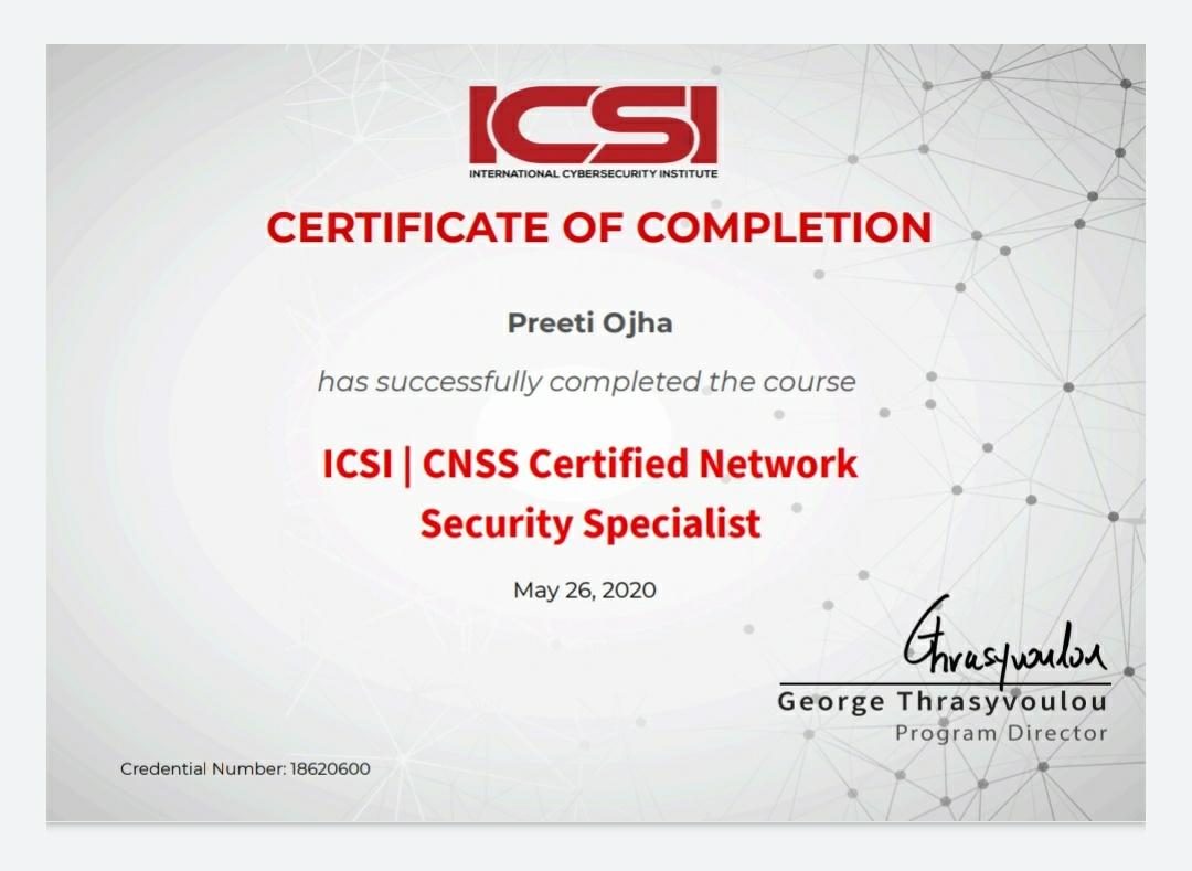 CNSS#CNSS (Certified Network Security Specialist) | Preeti Ojha CNSS#CNSS (Certified Network Security Specialist) | Preeti Ojha