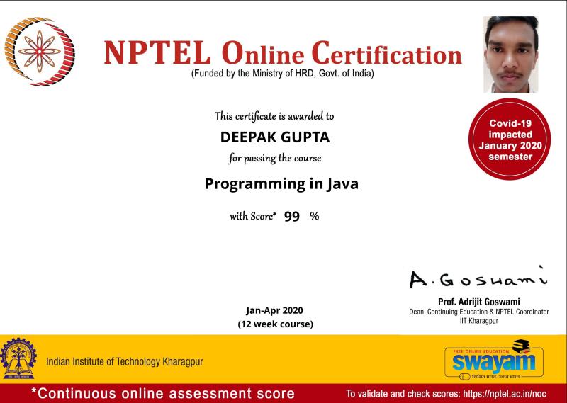 Deepak Gupta on LinkedIn: #nptel #java #javaprogramming Deepak Gupta on LinkedIn: #nptel #java #javaprogramming