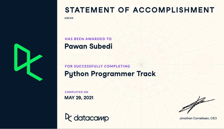 Pawan Subedi on LinkedIn: #datacamp #datascience #python Pawan Subedi on LinkedIn: #datacamp #datascience #python