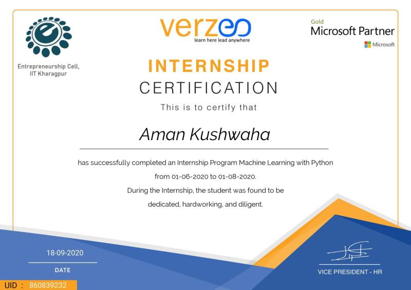 Successfully completed a 2-month Internship in Machine Learning. | Aman ... Successfully completed a 2-month Internship in Machine Learning. | Aman ...