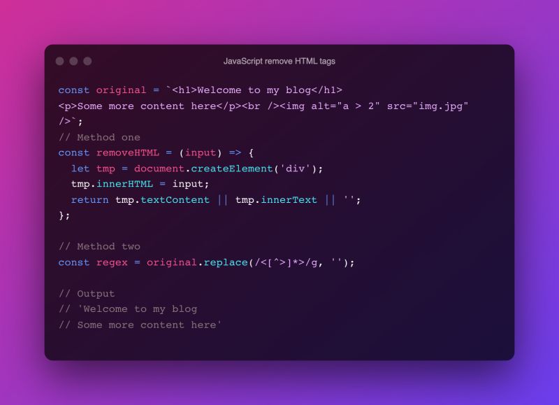 Chris Bongers on LinkedIn: How to remove HTML tags with JavaScript 👇 ️ Chris Bongers on LinkedIn: How to remove HTML tags with JavaScript 👇 ️