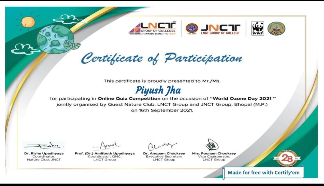 Piyush Jha on LinkedIn: Ozone Day Quiz LNCT Group of Colleges Piyush Jha on LinkedIn: Ozone Day Quiz LNCT Group of Colleges