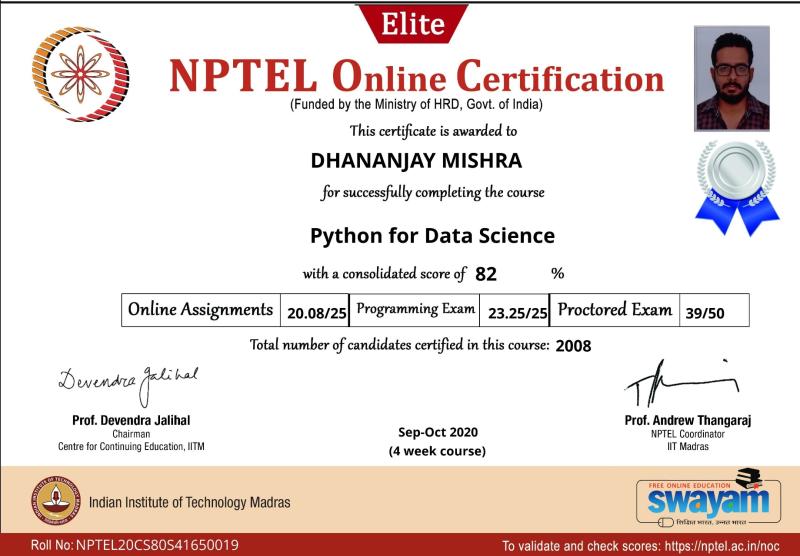 Dhananjay Mishra on LinkedIn: #nptel #python #datasciences #machinelearning Dhananjay Mishra on LinkedIn: #nptel #python #datasciences #machinelearning