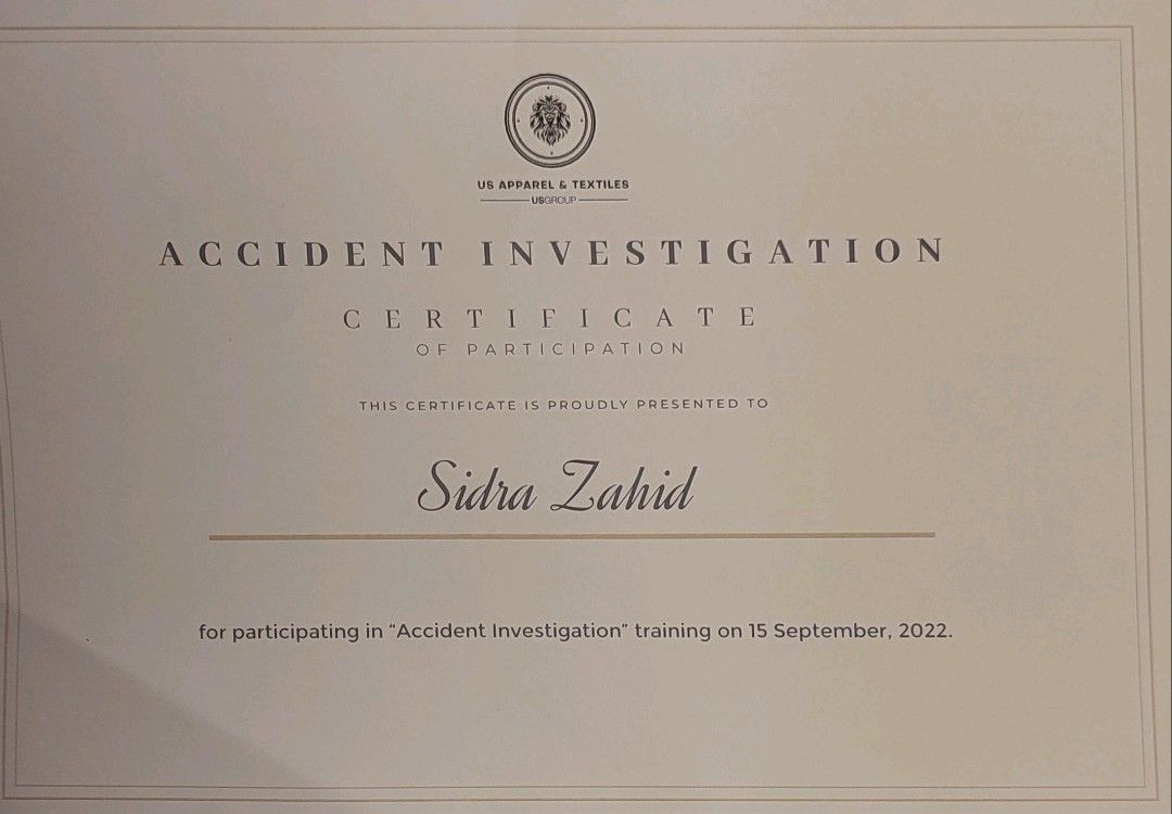 #certificate #accidentinvestigation #hse #compliance | Sidra Zahid #certificate #accidentinvestigation #hse #compliance | Sidra Zahid