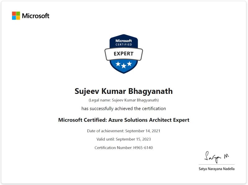 Sujeev Kumar B on LinkedIn: Successfully Renewed Azure Solution ... Sujeev Kumar B on LinkedIn: Successfully Renewed Azure Solution ...