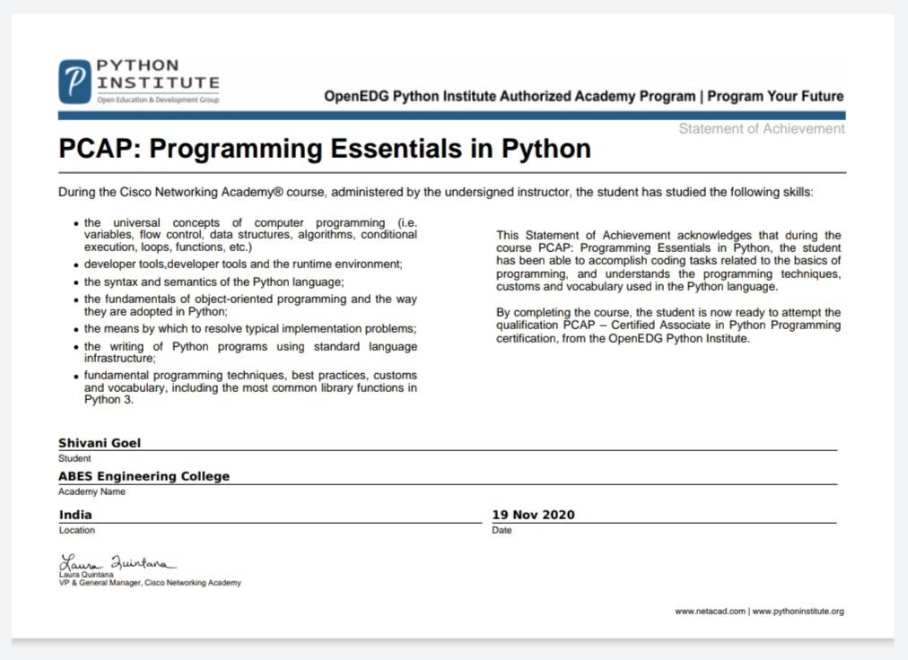 Shivani Goel on LinkedIn: #cisco #python #programming #certified Shivani Goel on LinkedIn: #cisco #python #programming #certified