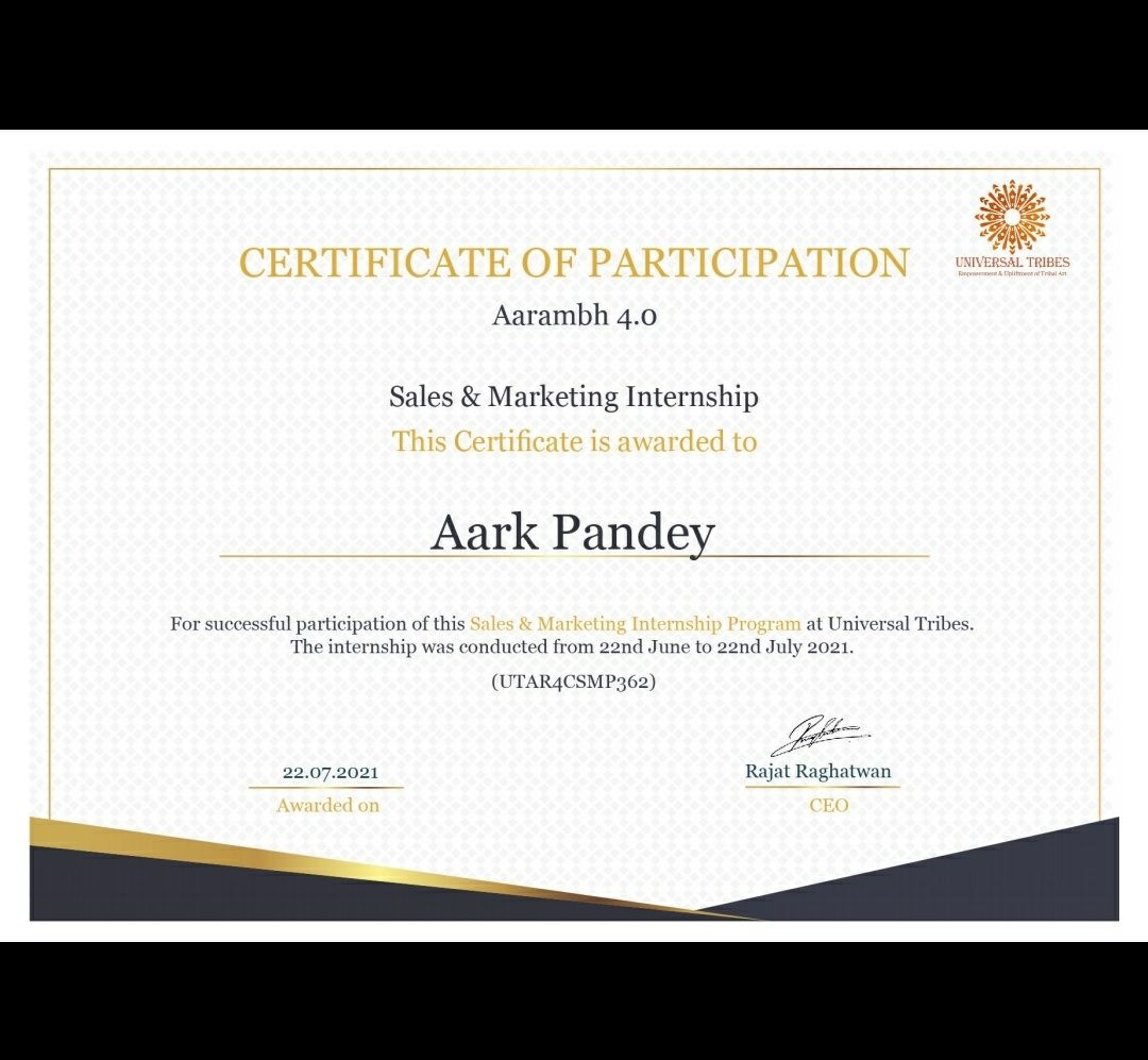 Aark Pandey on LinkedIn: #internship #marketing #sales Aark Pandey on LinkedIn: #internship #marketing #sales