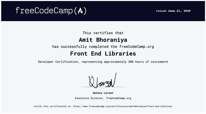 Amit Bhoraniya on LinkedIn: #freecodecamp #react #redux #frontenddeveloper Amit Bhoraniya on LinkedIn: #freecodecamp #react #redux #frontenddeveloper