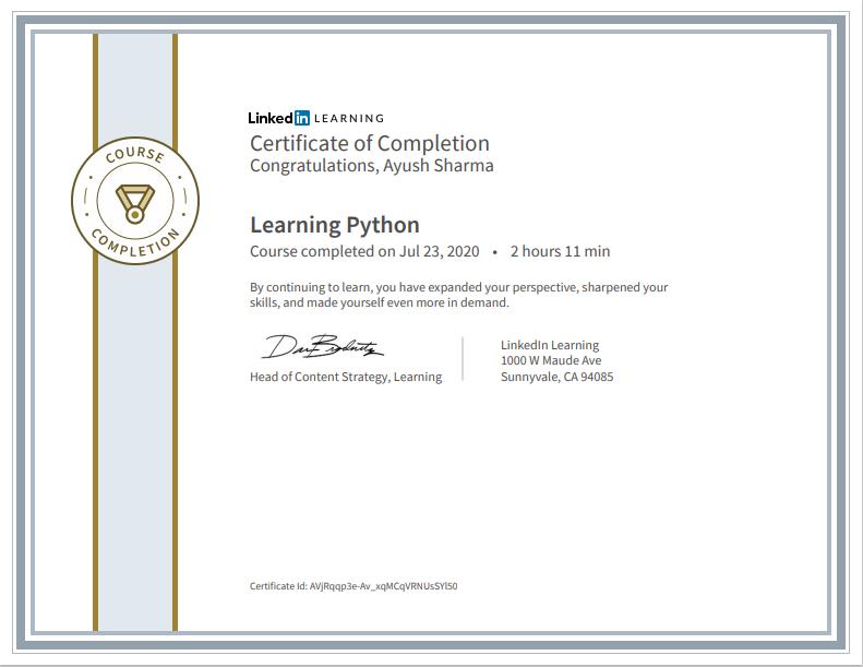 Ayush Sharma on LinkedIn: #learningwithlinkedin #python Ayush Sharma on LinkedIn: #learningwithlinkedin #python