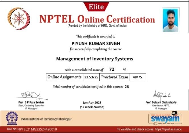 Piyush Kr. Singh on LinkedIn: #nptel #iitkharagpur #tvssupplychain # ... Piyush Kr. Singh on LinkedIn: #nptel #iitkharagpur #tvssupplychain # ...