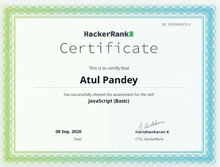 Atul Pandey on LinkedIn: #hackerrank #javascript #certification Atul Pandey on LinkedIn: #hackerrank #javascript #certification