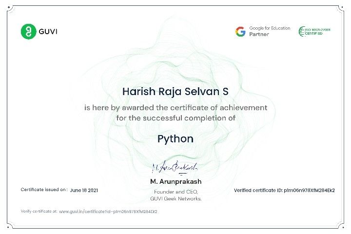 Harish Raja Selvan on LinkedIn: #python #guvi Harish Raja Selvan on LinkedIn: #python #guvi