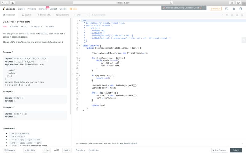 Adam Jost on LinkedIn: Solved leetCode Problem 23 : Merge k Sorted Lists Adam Jost on LinkedIn: Solved leetCode Problem 23 : Merge k Sorted Lists