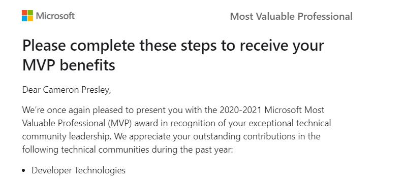 Pleasantly surprised that I've been renewed as a Microsoft MVP for a ... Pleasantly surprised that I've been renewed as a Microsoft MVP for a ...