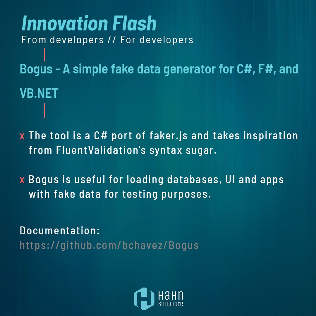 Hahn Software on LinkedIn: #bogus #fakedatagenerator #dotnet #csharp # ... Hahn Software on LinkedIn: #bogus #fakedatagenerator #dotnet #csharp # ...