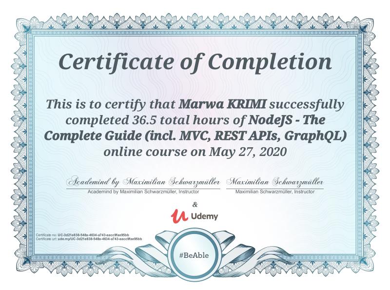Marwa KRIMI on LinkedIn: #udemy #certification #nodejs #expressjs # ... Marwa KRIMI on LinkedIn: #udemy #certification #nodejs #expressjs # ...