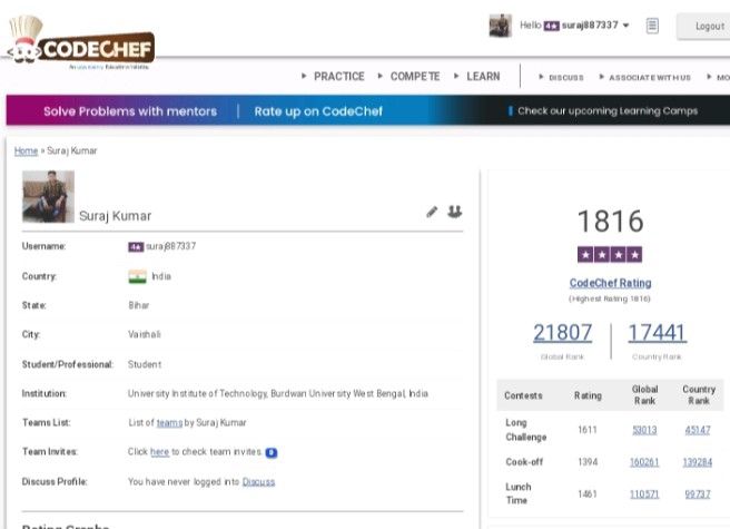 Suraj kumar on LinkedIn: #codechef Suraj kumar on LinkedIn: #codechef
