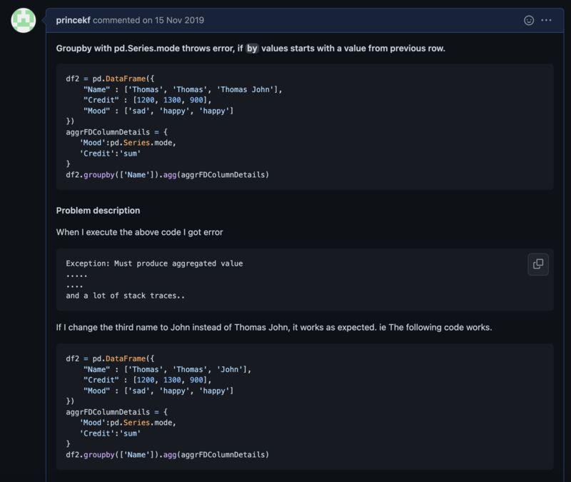 Prince Francis on LinkedIn: One issue raised in Python Pandas library ... Prince Francis on LinkedIn: One issue raised in Python Pandas library ...