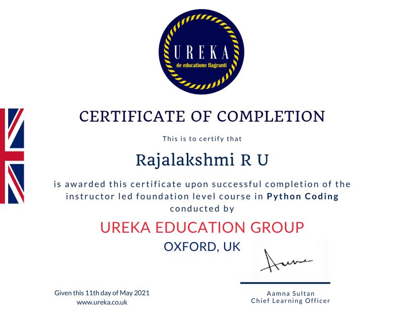 Completed a Python coding course offered by Ureka Education group ... Completed a Python coding course offered by Ureka Education group ...