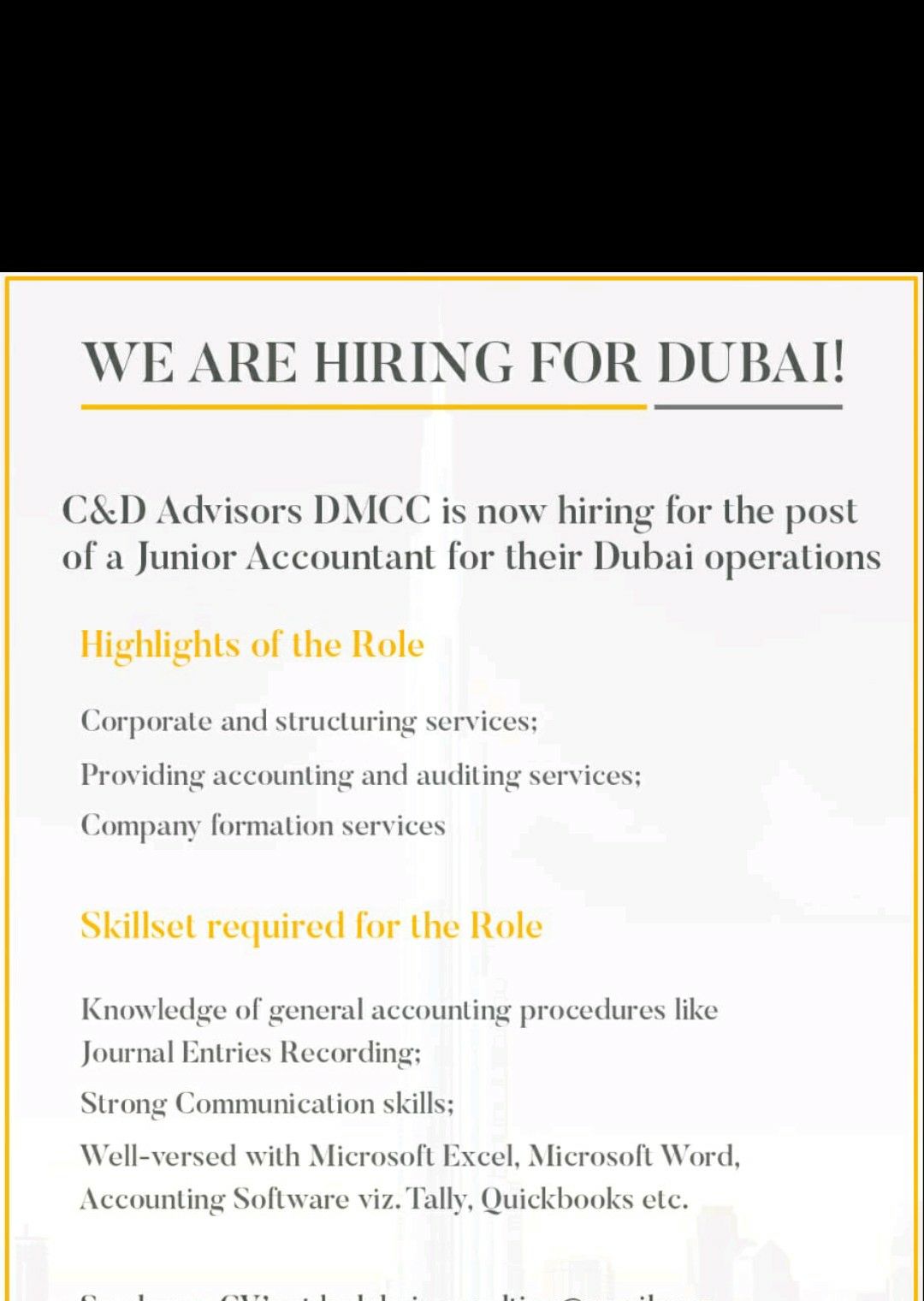 CHHAJED & DOSHI on LinkedIn: #hiring #dubai #uae #job #recruitment # ... CHHAJED & DOSHI on LinkedIn: #hiring #dubai #uae #job #recruitment # ...
