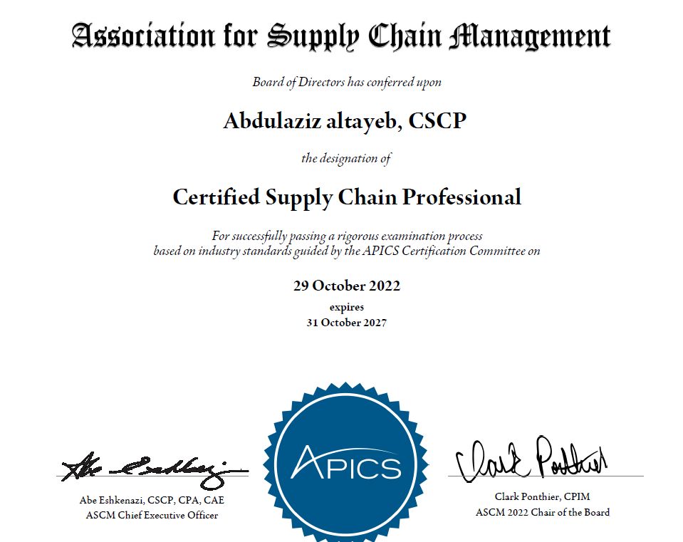 Abdulaziz Altayeb , MSc, CSCP , PMP on LinkedIn: #supplychain #cscp # ... Abdulaziz Altayeb , MSc, CSCP , PMP on LinkedIn: #supplychain #cscp # ...