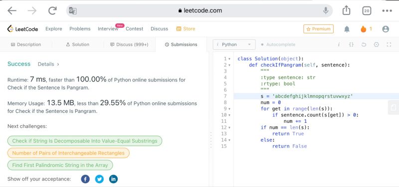 Chun Hei Li on LinkedIn: LeetCode No.1832 (Check if the Sentence Is ... Chun Hei Li on LinkedIn: LeetCode No.1832 (Check if the Sentence Is ...