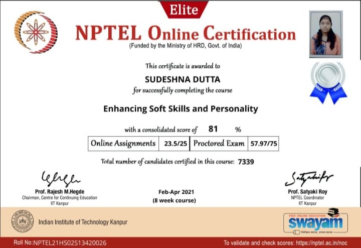 Sudeshna Dutta on LinkedIn: #soft_skill #nptel Sudeshna Dutta on LinkedIn: #soft_skill #nptel