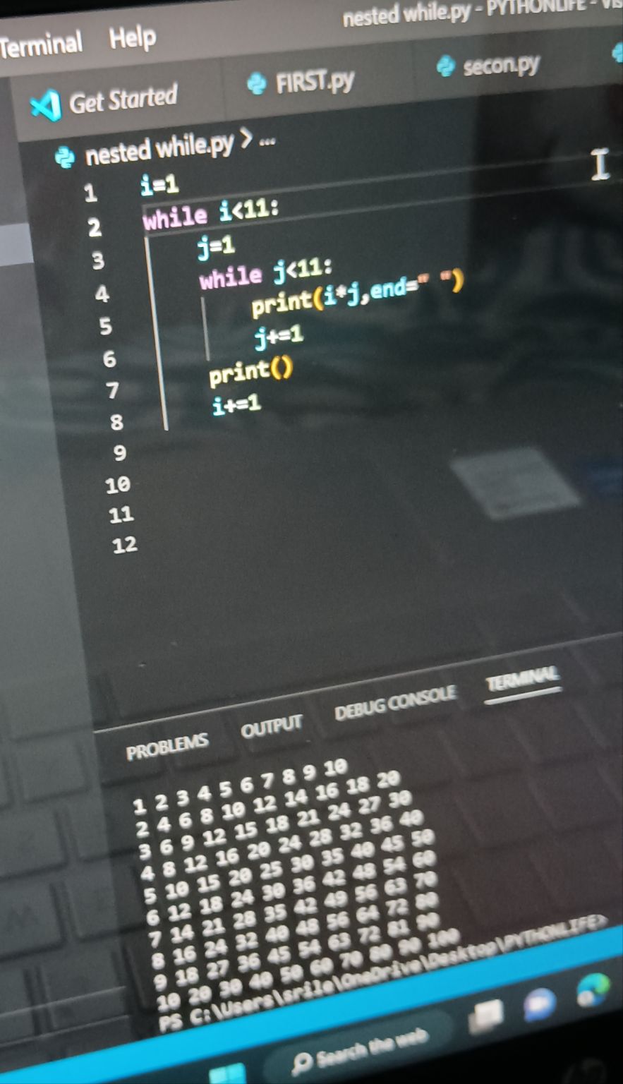 Srilekha hanumanthu on LinkedIn: TASK-8(Nested while and nested for ... Srilekha hanumanthu on LinkedIn: TASK-8(Nested while and nested for ...