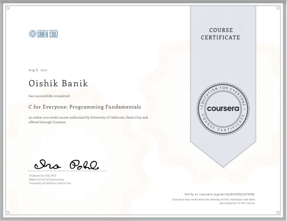 Oishik Banik on LinkedIn: #cprogramming #certificates Oishik Banik on LinkedIn: #cprogramming #certificates