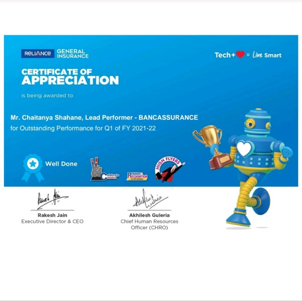 Chaitanya Arun Shahane on LinkedIn: THANK YOU Reliance General ... Chaitanya Arun Shahane on LinkedIn: THANK YOU Reliance General ...