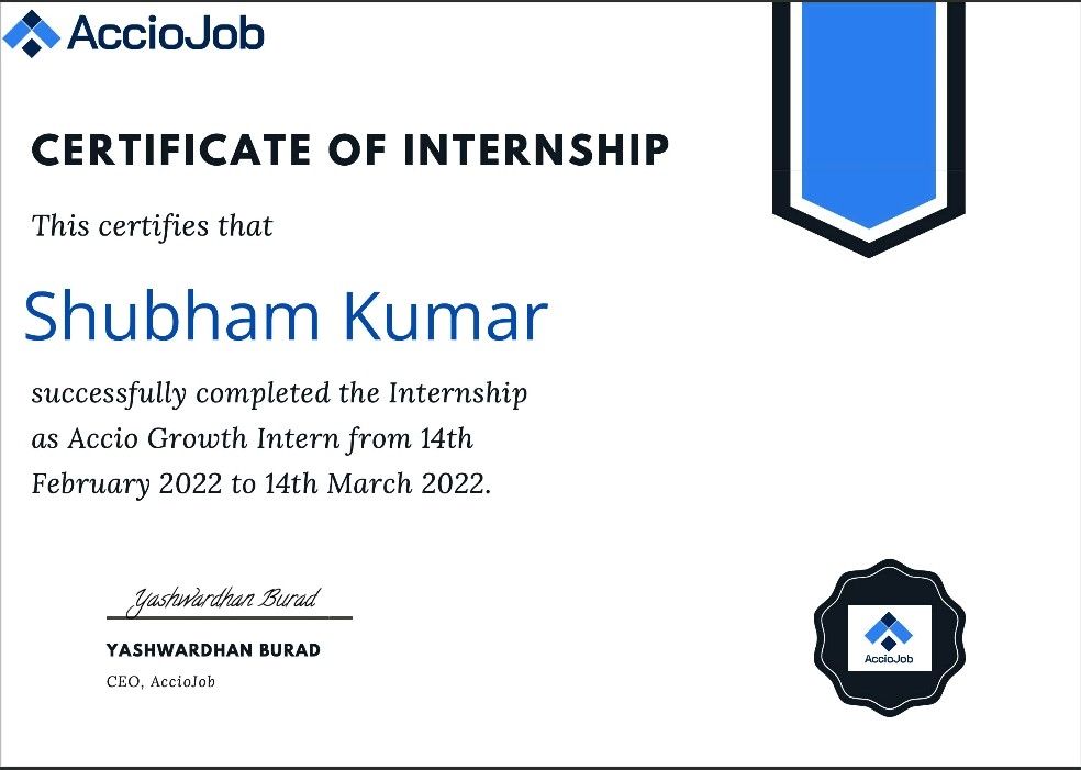 Shubham Kumar on LinkedIn: #internship Shubham Kumar on LinkedIn: #internship