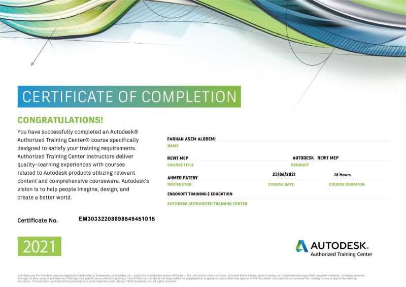 Farhan Alodemi on LinkedIn: Certificate Of Completion Autodesk Revit MEP Farhan Alodemi on LinkedIn: Certificate Of Completion Autodesk Revit MEP