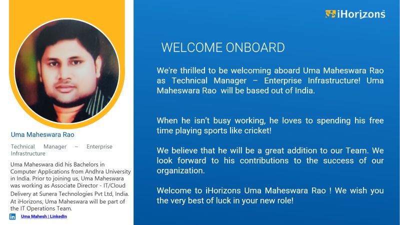 iHorizons on LinkedIn: Welcome to iHorizons, Uma Mahesh iHorizons on LinkedIn: Welcome to iHorizons, Uma Mahesh