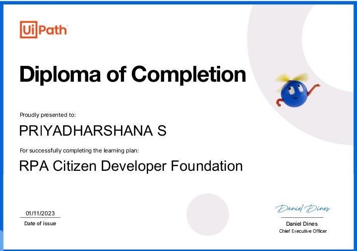PRIYADHARSHANA S on LinkedIn: #uipath #rpaskills @ictacademymyindia PRIYADHARSHANA S on LinkedIn: #uipath #rpaskills @ictacademymyindia