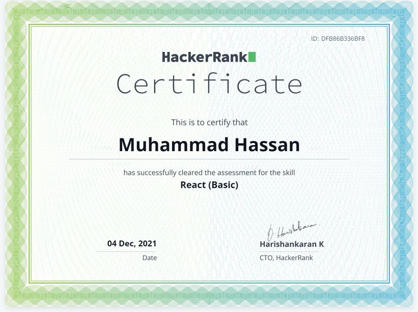 #coding #hackerrank #acheivement #reactjs | Muhammad Hassan #coding #hackerrank #acheivement #reactjs | Muhammad Hassan